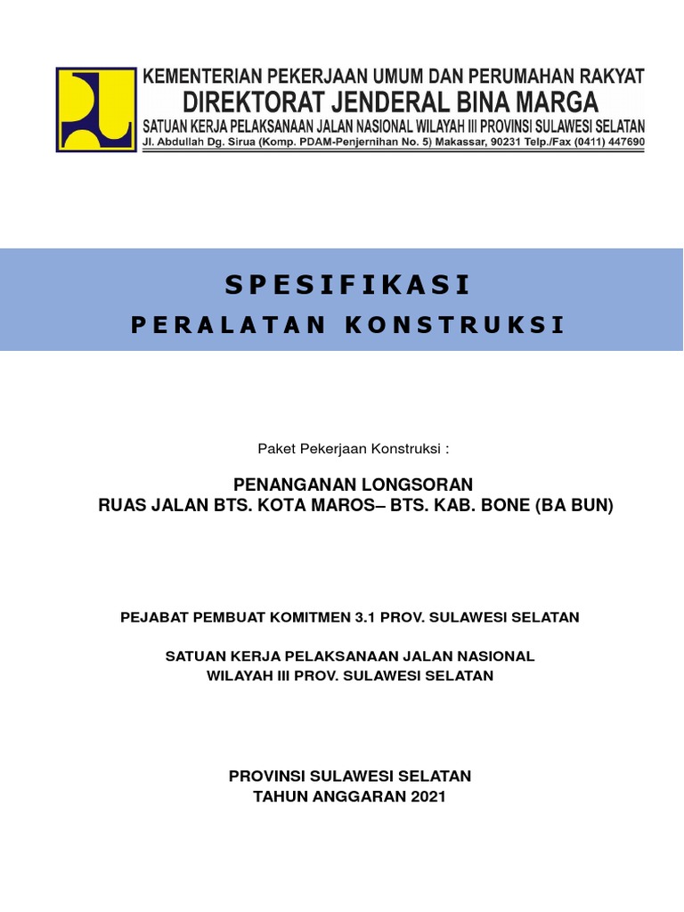 Spesifikasi Peralatan Longsoran Maros-Bone | PDF