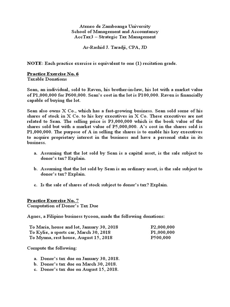 Practice Exercises No. 6, 7, 8 and 9 | PDF | Taxes | Stocks