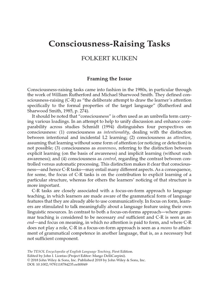 Consciousness Raising Tasks | PDF | Second Language Acquisition | Learning