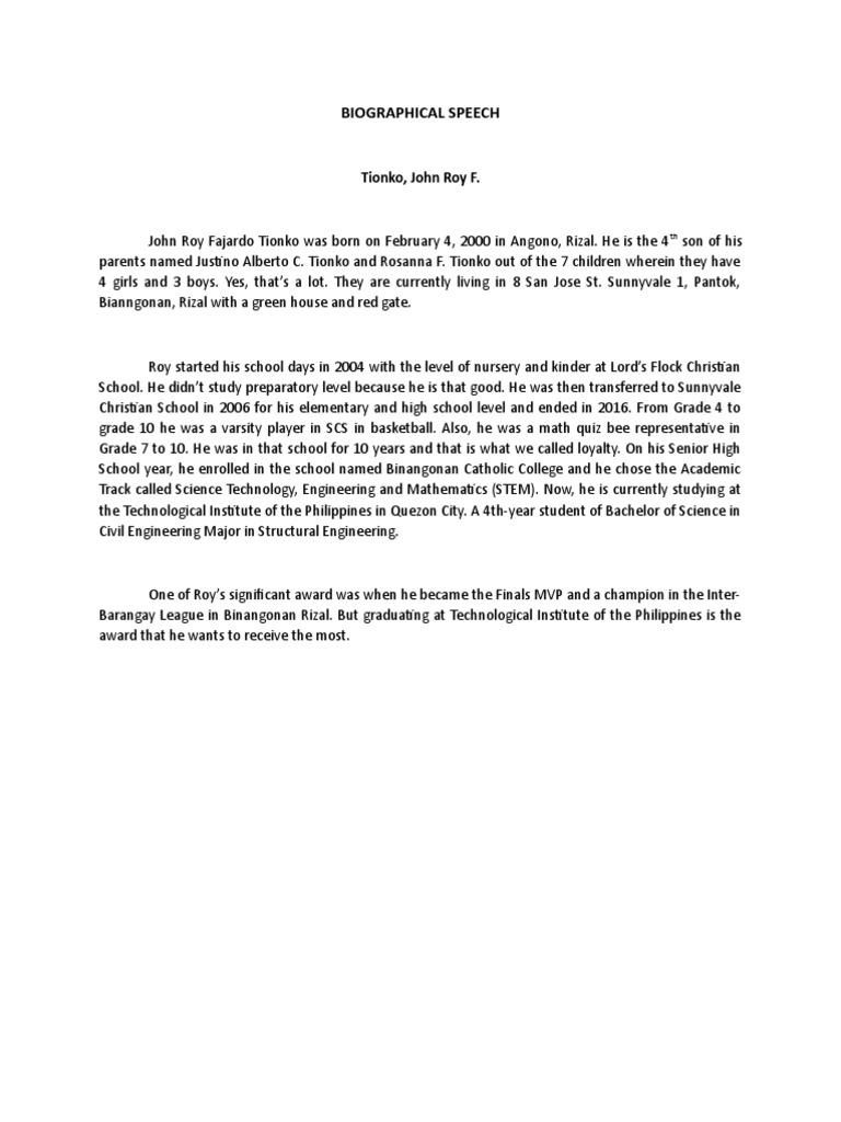 Biographical Speech | PDF