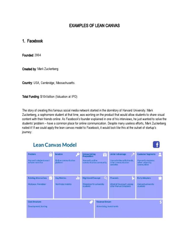 Examples of Lean Canvas | PDF