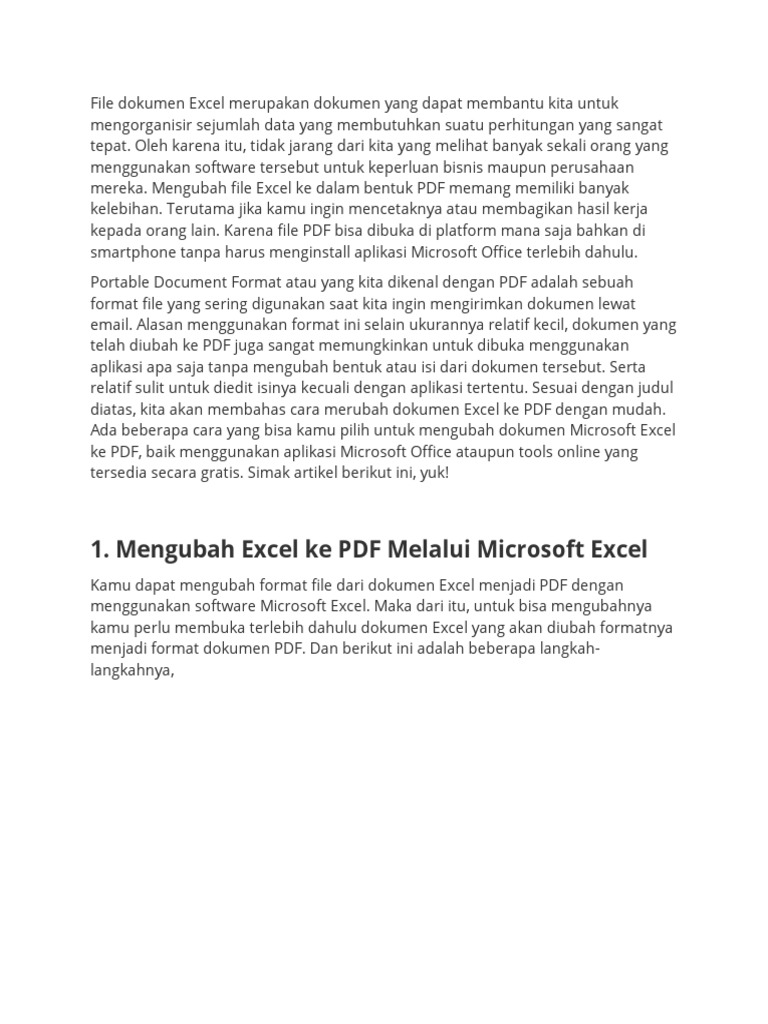 Panduan Mengubah Excel Ke PDF Dengan 4 Metode Mudah | PDF