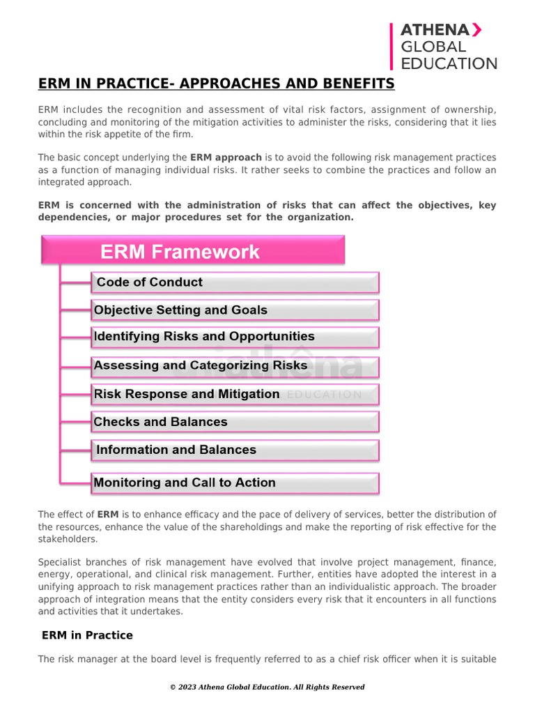 ERM in Practice, Approaches & Benefits | PDF | Risk Management | Business