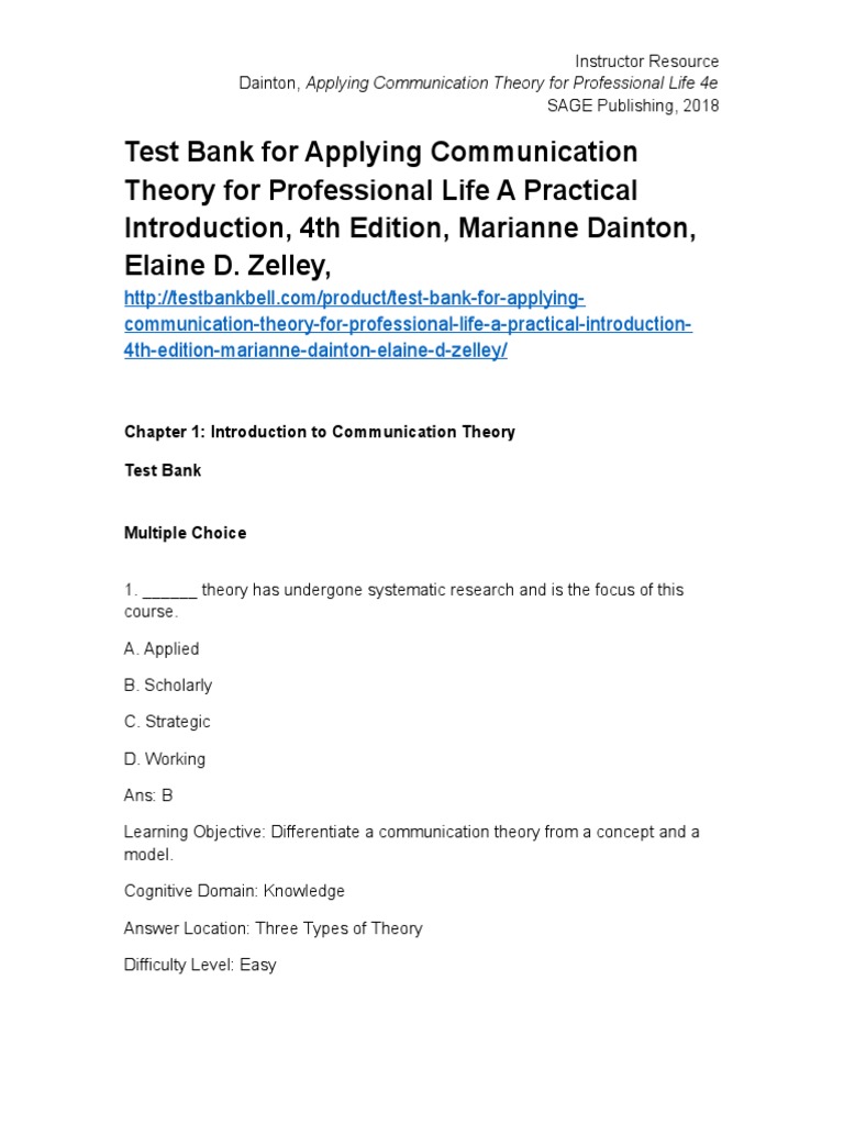 Test Bank for Communication Theory 4e | PDF | Communication | Theory