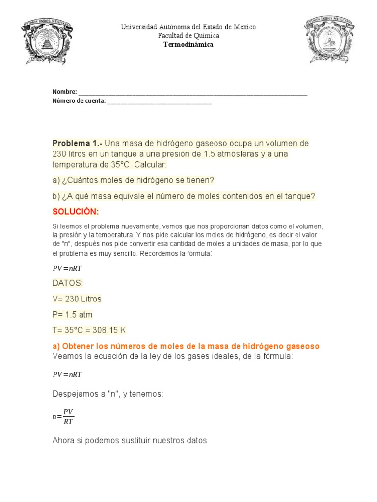 Problemario Primer Examen Parcial Grupo 8 RESUELTO | PDF | Gases | Mole (Unidad)