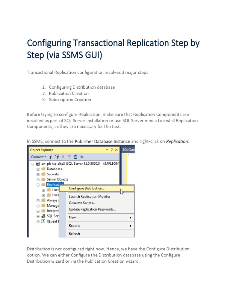 Configuring Transactional Replication Step By Step Pdf Databases Replication Computing