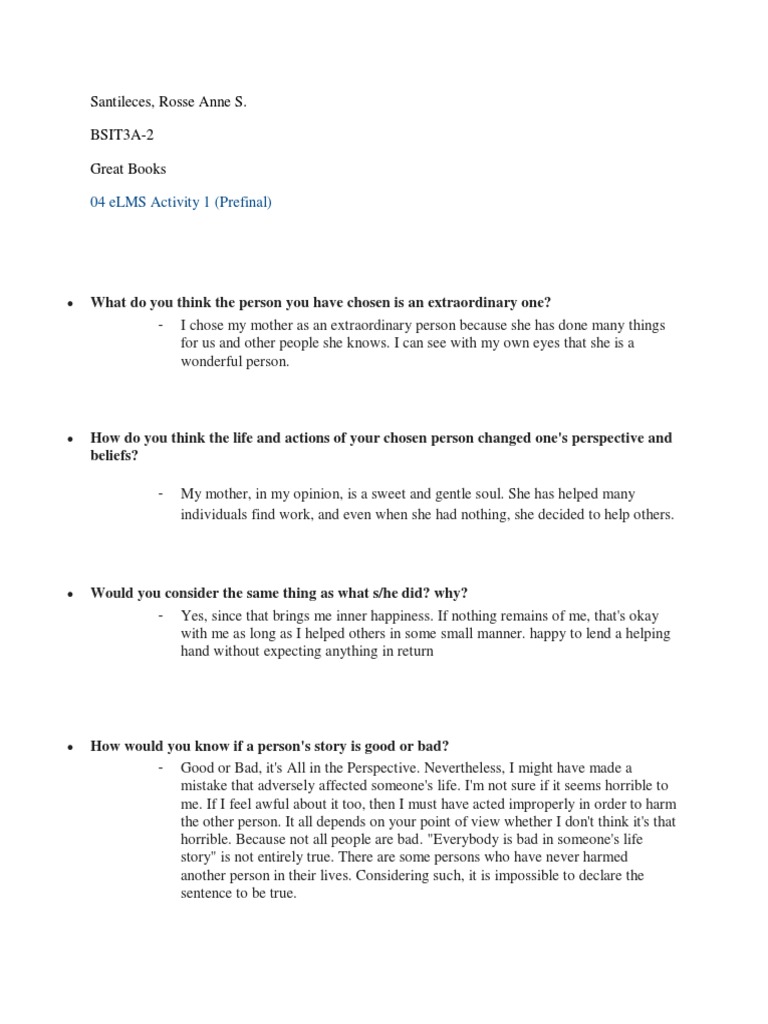 Santileces 04activity1 GreatBooks | PDF | Cognition | Metaphysics Of Mind