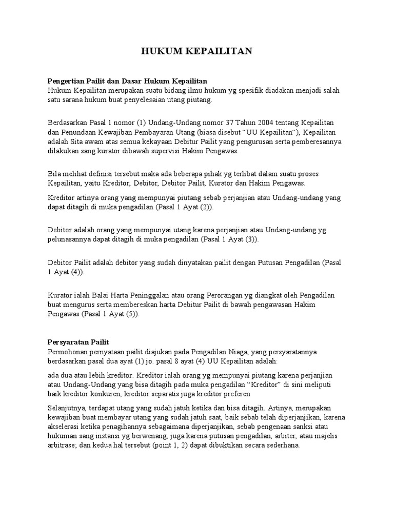 Hukum Kepailitan | PDF | Hukum