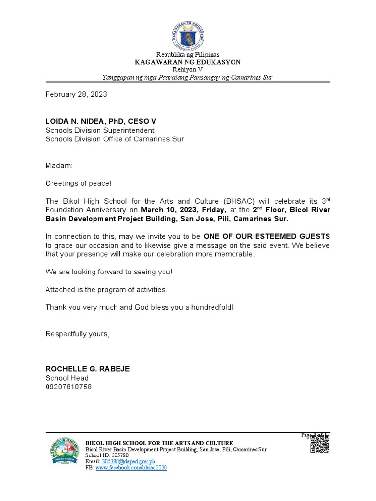 Letter of Invitation - SDS | PDF