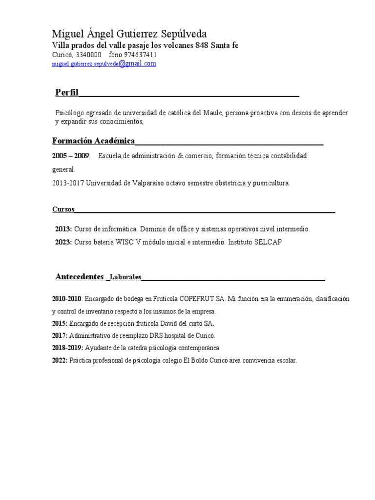 Curriculum Vitae Miguel Gutierrez | PDF