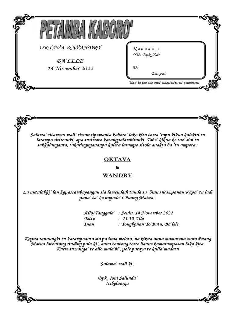 Undangan Pernikahan Adat Dayak | PDF