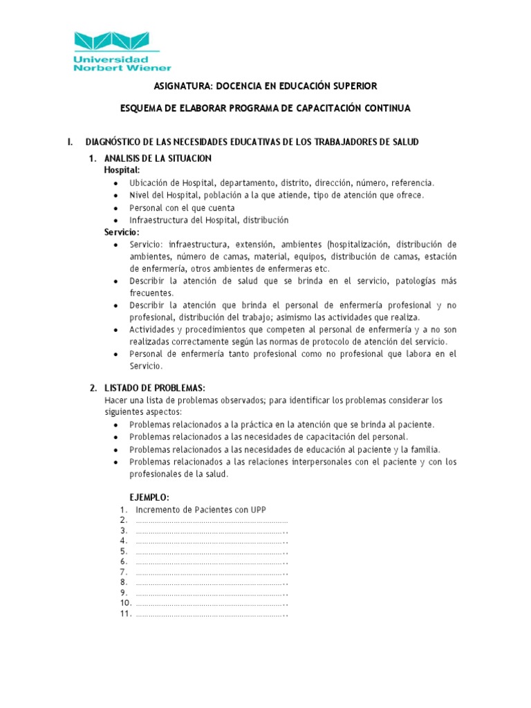 Formato para Elaborar Programa de Capacitación Continua | PDF | Hospital | Enfermería