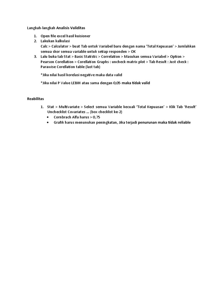 Langkah Uji Validitas Dalam Software Minitab | PDF
