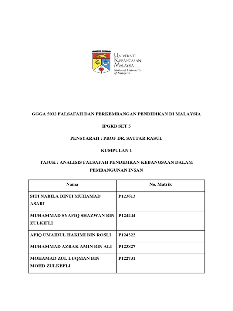 Ggga 5032 Falsafah Dan Perkembangan Pendidikan Di Malaysia | PDF