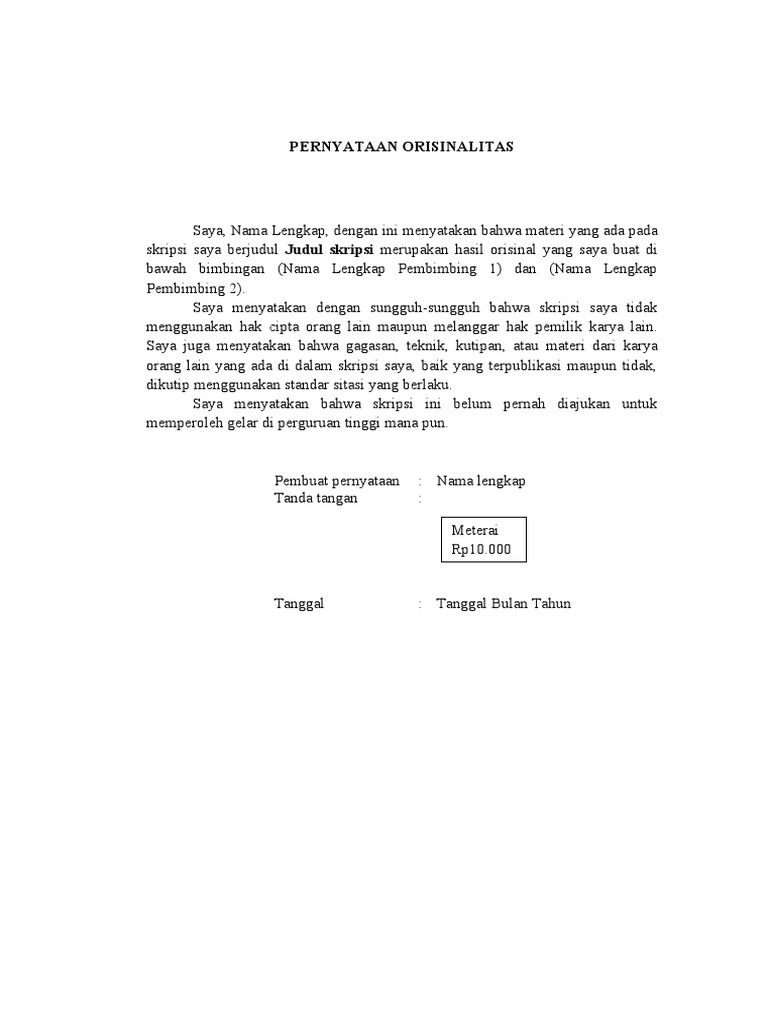 Pernyataan Orisinalitas | PDF