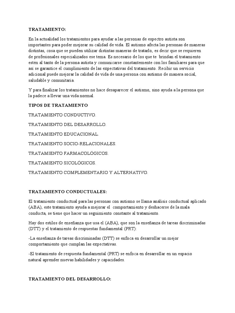 Tratamiento (Tea) - 1 | PDF | Espectro autista | Terapia de conducta cognitiva