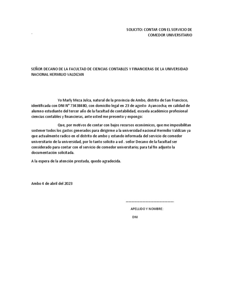 Solicitud Comedor Universitario | PDF | Política