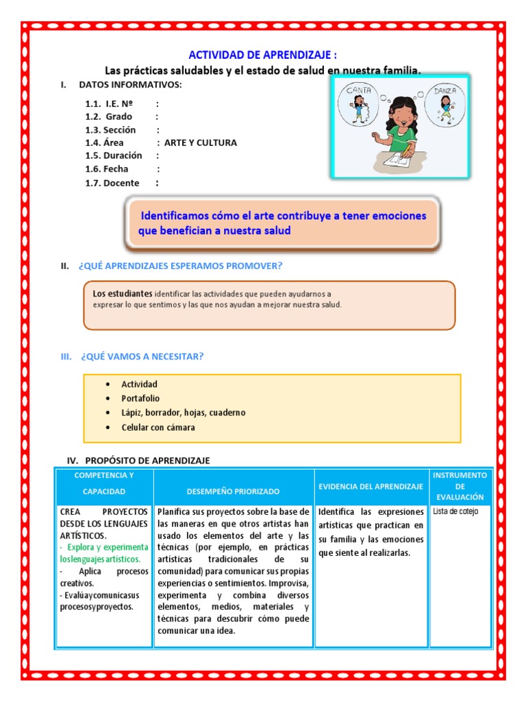 DIA 3 SESION DE APRENDIZAJE Identificamos Cómo El Arte Contribuye A Tener Emociones Que ...