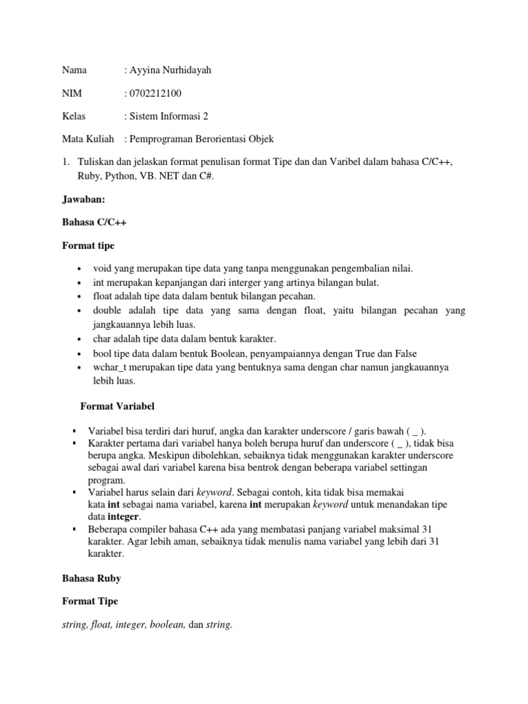 Tipe data, Operator,dan Variabel | PDF