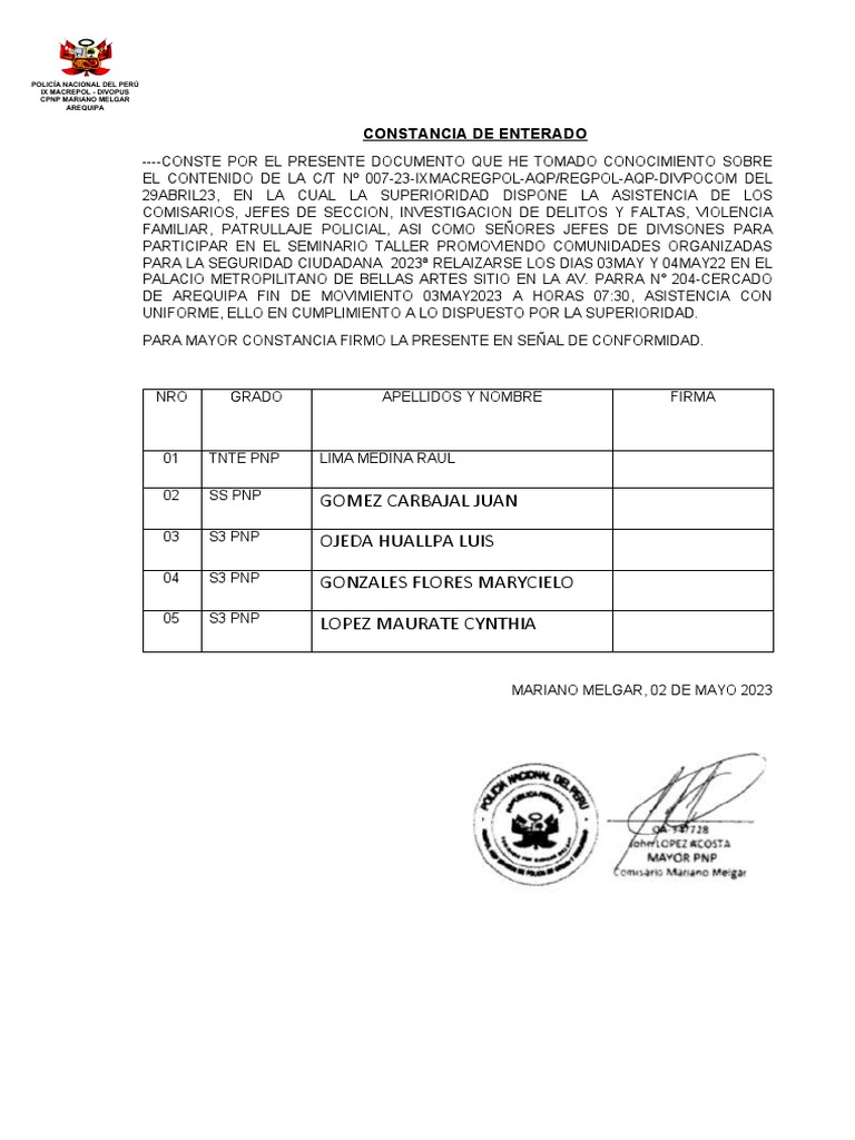 Constancia de Enterado | PDF | Gobierno | Comunidad andina