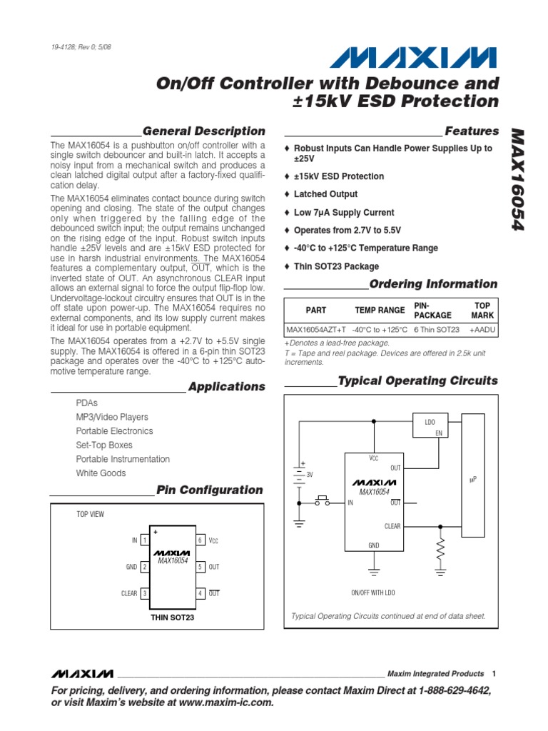 MAX16054 | Download Free PDF | Electrostatic Discharge | Switch