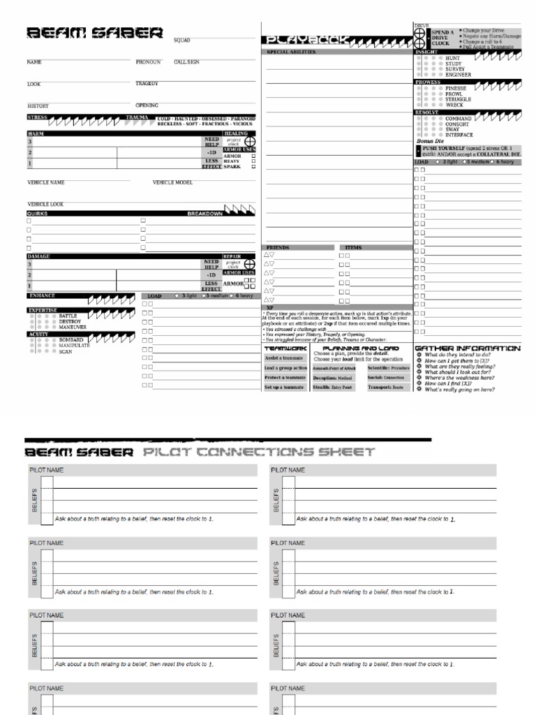 Beam Saber Pilot Sheets V0.461 | PDF