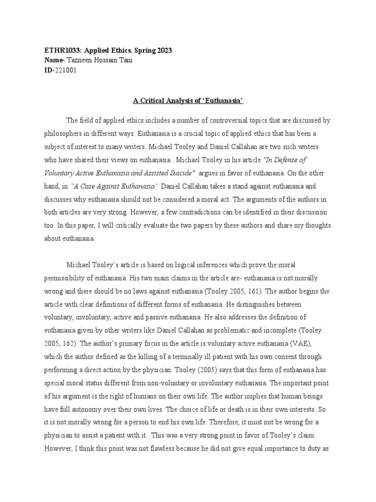 Euthanasia-Critical Analysis | PDF | Applied Ethics | Social Institutions