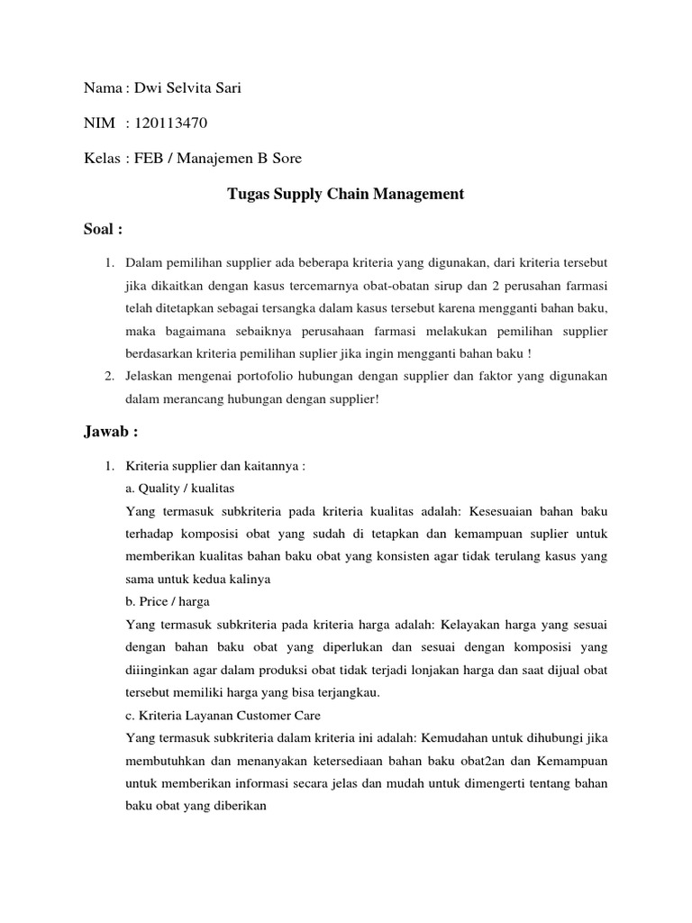 Tugas Supply Chain Management (SCM) Selvita 1 | PDF