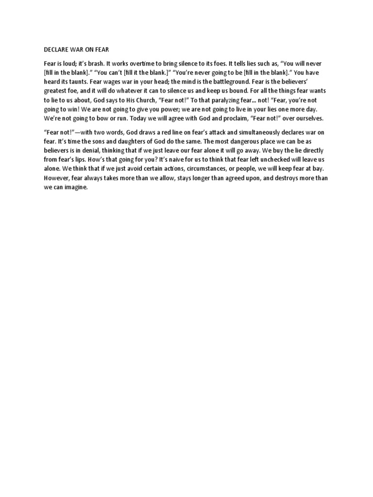 Declare War On Fear Audition Script | PDF | Language Arts & Discipline ...