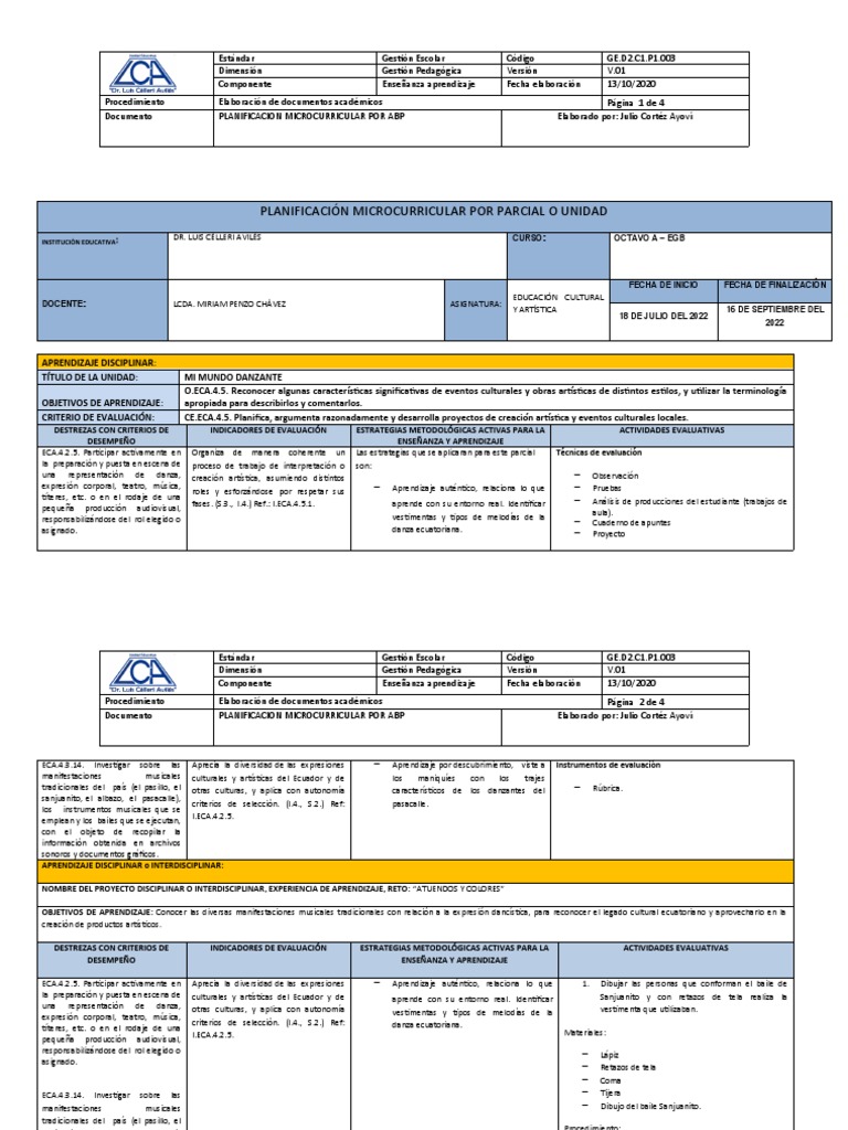 Plan - Segundo Parcial - Octavo - Eca | PDF | Evaluación | Aprendizaje