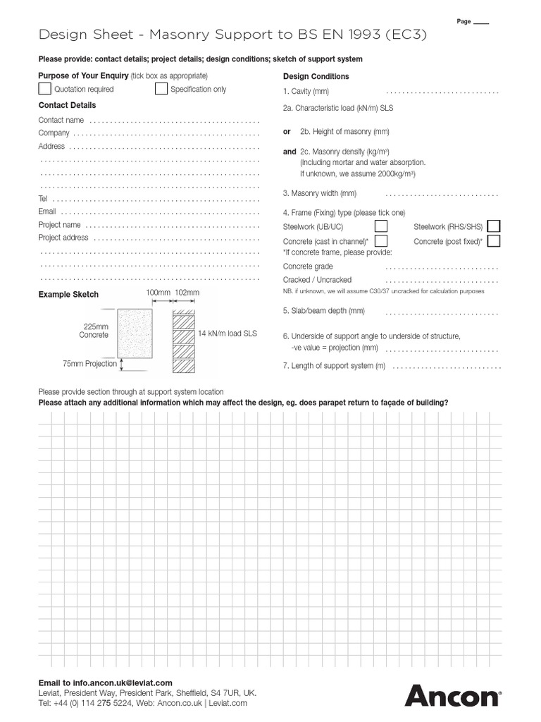 Ancon Masonry Support Design Sheet | PDF | Architectural Design ...