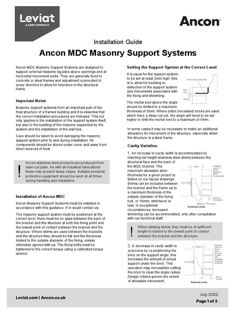 Ancon MDC Masonry Support Systems | Download Free PDF | Masonry | Brick