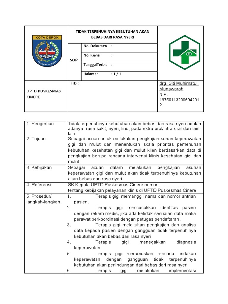 Sop Tidak Terpenuhinya Kebutuhan Akan Bebas Dari Rasa Nyeri | PDF