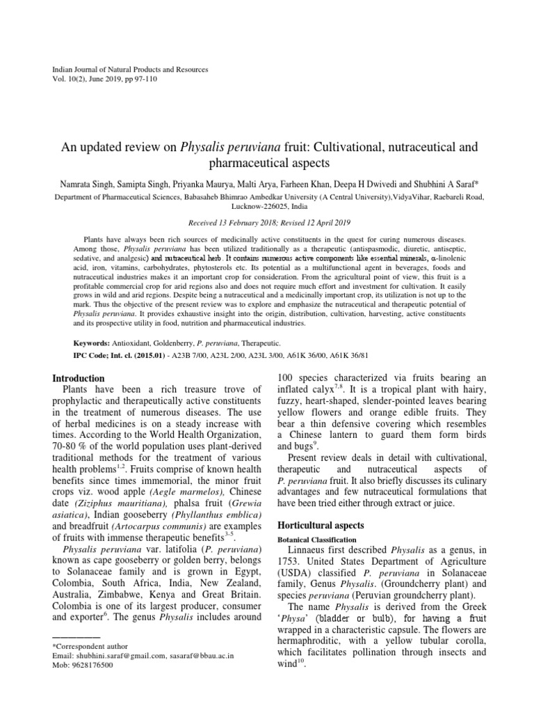 Physalis peruviana: Cultivation & Benefits | PDF | Chemistry