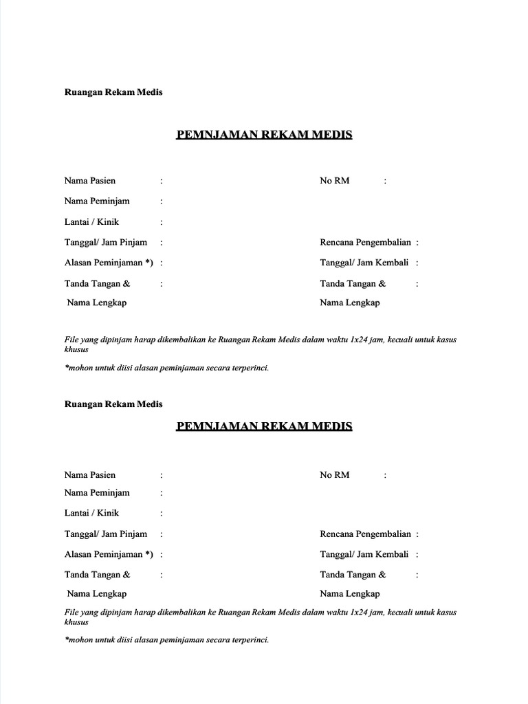 Form Peminjaman Rekam Medis | PDF