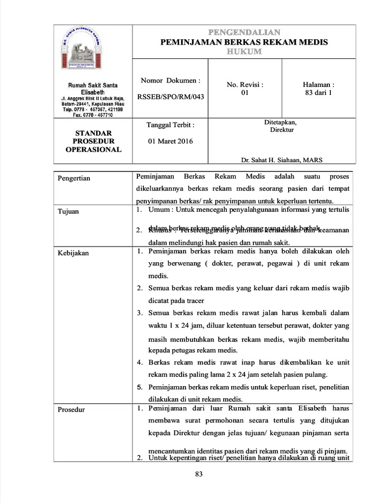 Spo Peminjaman Berkas Rekam Medis | PDF