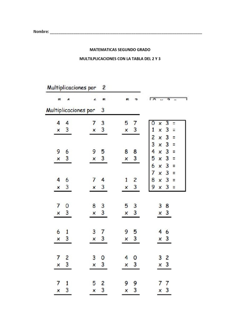 Matematicas Segundo Grado Multiplicaciones 2 y 3 | PDF