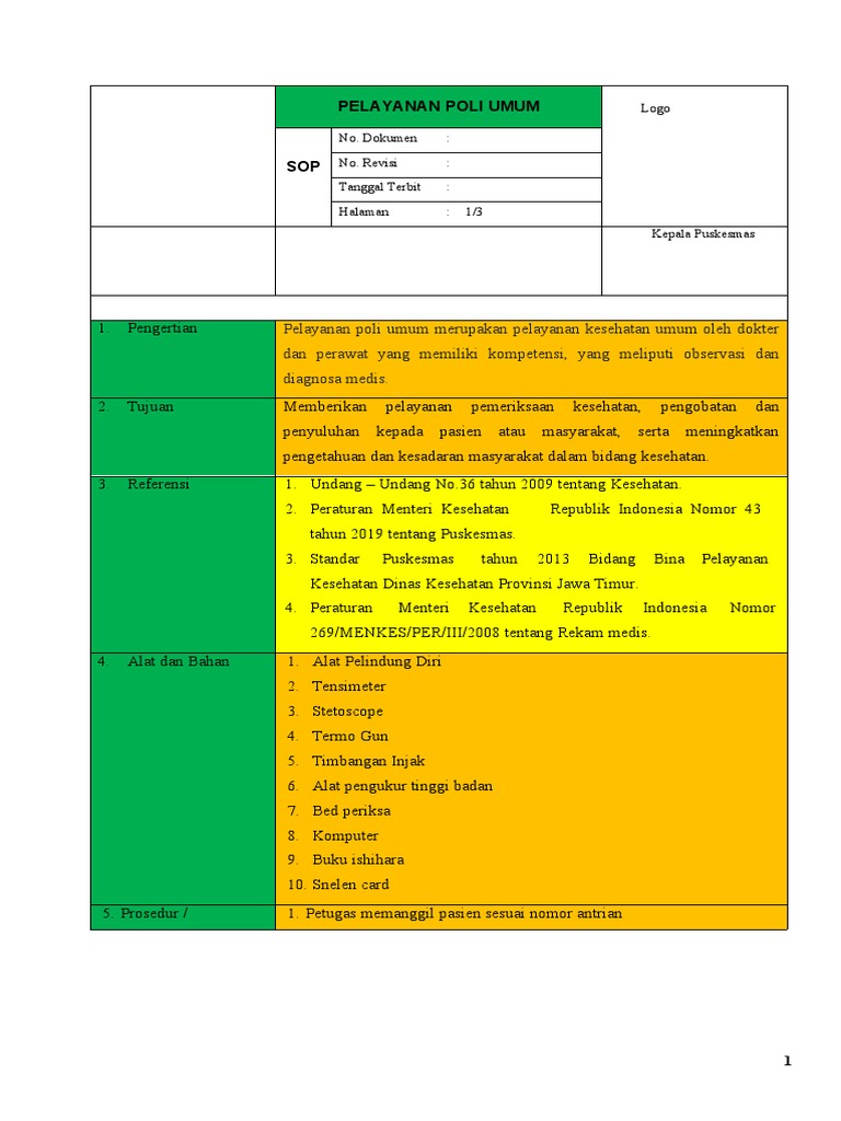 SOP Pelayanan Poli Umum | PDF