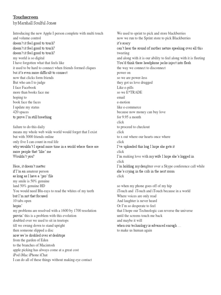 Touchscreen Poem-1 | Download Free PDF | I Pod Touch | Apple Inc.