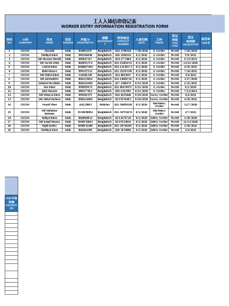 Worker Registration Information Sheet | PDF | Bangladesh | Government ...