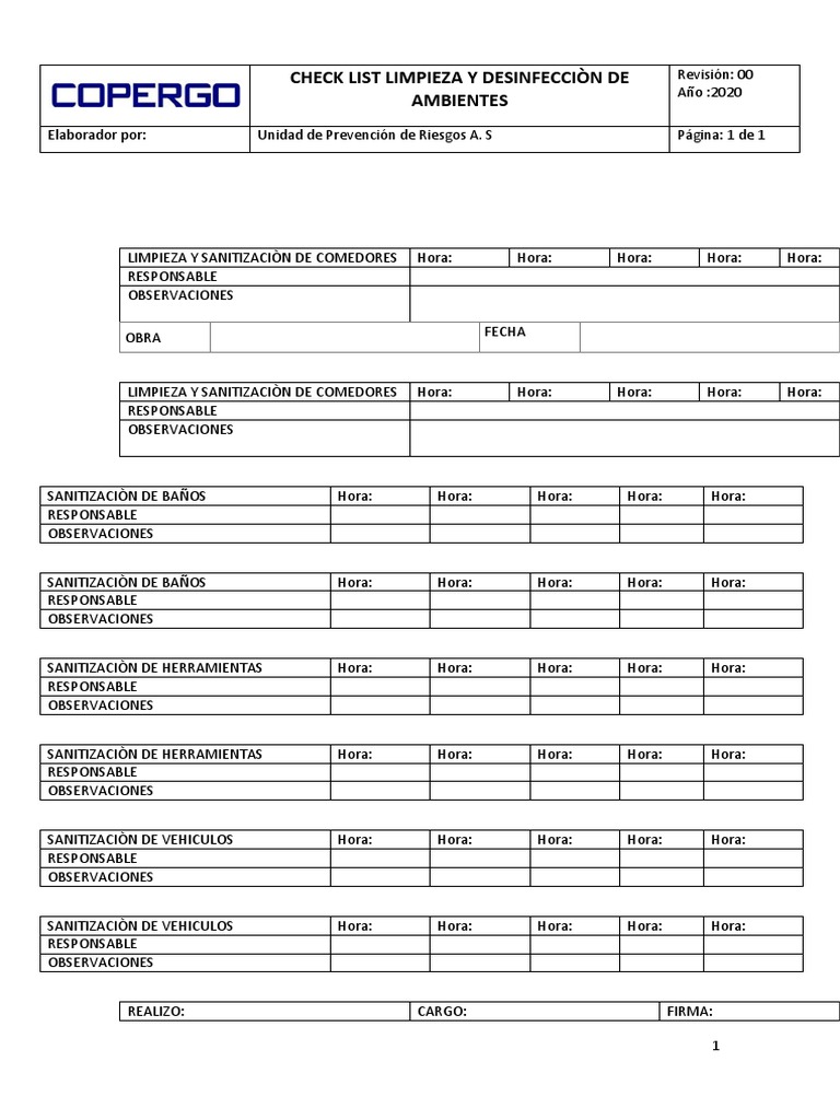 Check List Limpieza y Desinfecciòn de Ambientes | PDF Check List Limpieza y Desinfecciòn de Ambientes | PDF