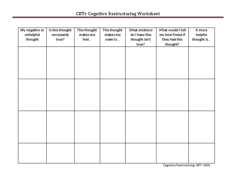 Cognitive Restructuring Worksheet 2016 | PDF
