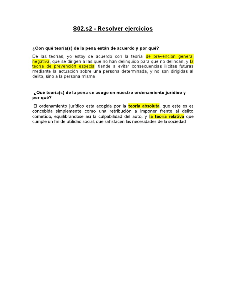 S02.s2 - Resolver Ejercicios: ¿Con Qué Teoría(s) de La Pena Están de Acuerdo y Por Qué? | PDF