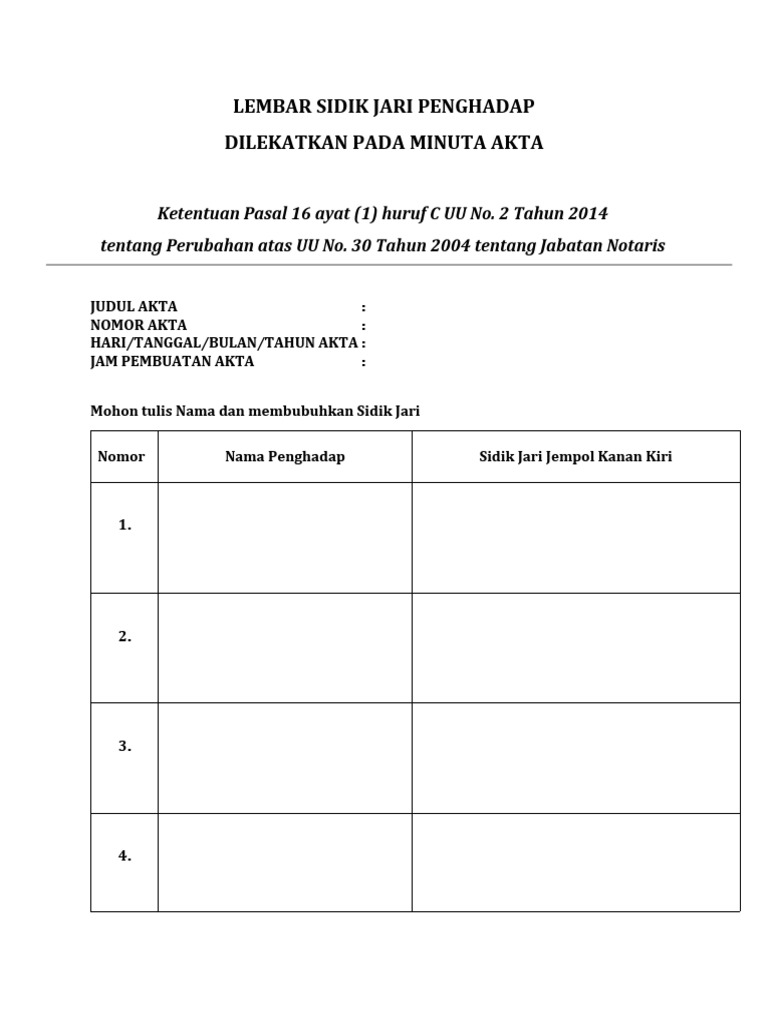Lembar Sidik Jari Penghadap | PDF