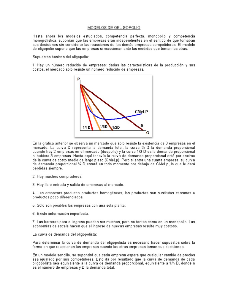MODELOS DE OBLIGOPOLIO Y TIPOS DE DUOPOLIO | PDF | Oligopolio | Oferta ...