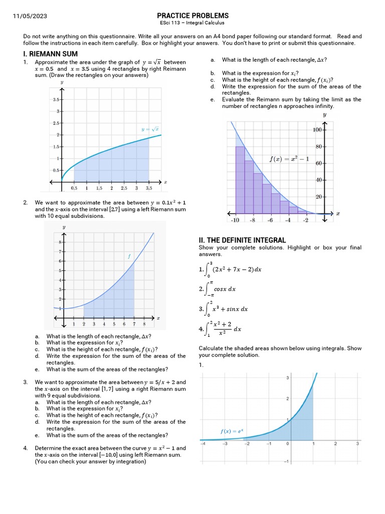 Practice-Problems Calculus | PDF | Integral | Mathematical Concepts