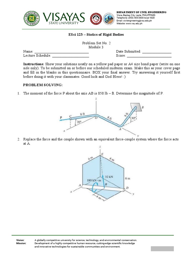 Problem Set 2 Statics Pdf Force Sustainability