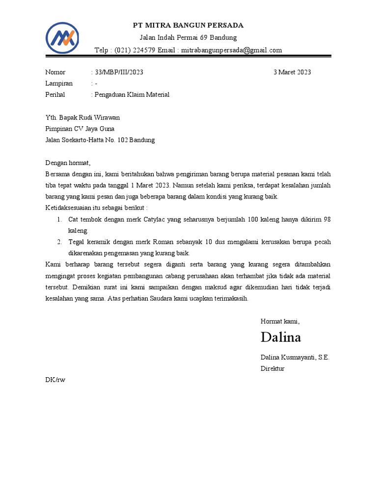 Surat Komplain Reni & Abdul | PDF