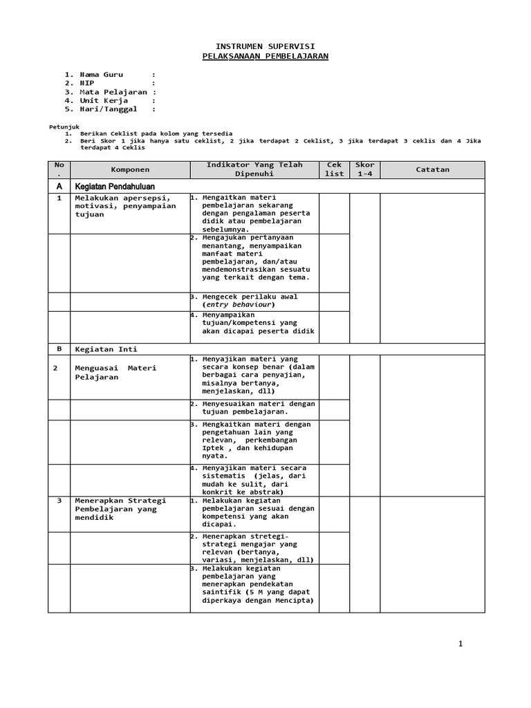 Instrumen Pelaksanaan Pembelajaran | PDF