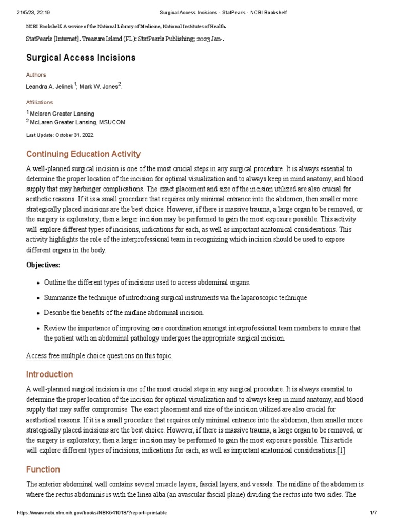 Surgical Incision Types and Uses | PDF | Abdomen | Anatomy